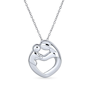 Family Parent New Mother Mom Loving Son Child Daughter Heart Shaped Pendant Necklace For Women .925 Sterling Silver
