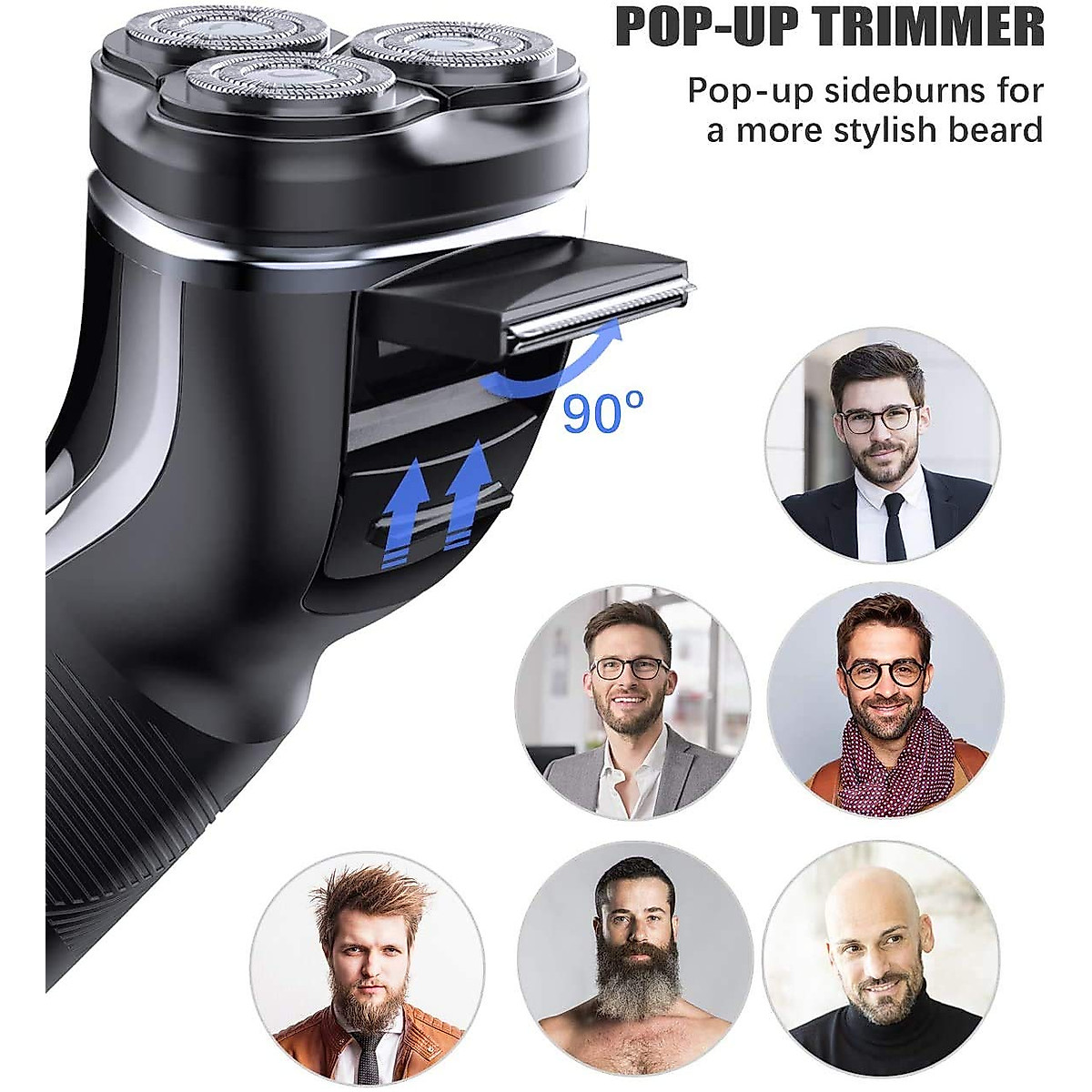 POVOS Electric Razor for Men, Quick Rechargeable Wet and Dry IPX7 Waterproof Electric Shaver,Men’s 3D Rotary Shaving Razor with Pop-up Beard Trimmer,LCD Display, Replacement Blades, and Travel Case