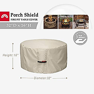 Porch Shield Fire Pit Cover - Waterproof 600D Heavy Duty Round Patio Fire Bowl Cover Beige - 32 inch