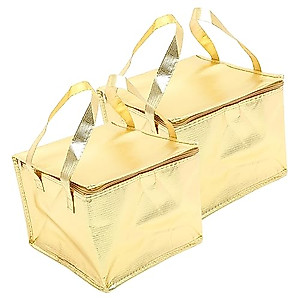 ULTECHNOVO Delivery Bag 2pcs Insulated Tote Insulated for Food Portable Cooler Collapsible Picnic Basket Cake Delivery Cake Cooler Pizza Thermal Aluminum Golden Hot Food Fold