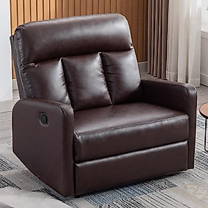 ANJ Oversized Recliners 34'' Extra Wide Recliner Chair Big Man Recliner Large Faux Leather 2-Seater Recliners Roomy Manual Reclining Chairs for Living Room, Perfect for Pups to Sit Together, Brown