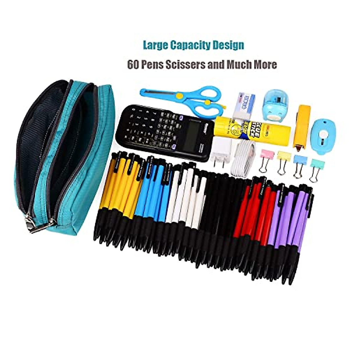 Pencil Case Large Capacity Pen Bag Makeup Pouch Durable Students Stationery Two Big Pockets With Double Zipper Green