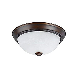 Aspen Creative 63013-2 Two-Light Flush Mount In Bronze with White Alabaster Glass Shade
