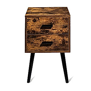 Hoorlang Wooden Night Stand with 2 Drawers Storage Cabinet, Bedside Table for Bedroom Or Mid-Century End Table for Living Room-Rustic Brown HLET03F