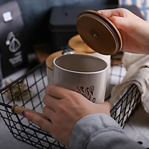 YOUEON Canister Sets for Kitchen Counter, Metal Vintage Kitchen Canisters Set of 3, Coffee Sugar Tea Canister Set, Food Storage Canister with Bamboo Lid, Farmhouse Kitchen Decor, Beige