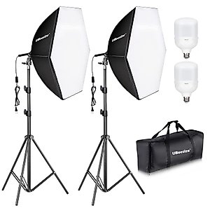 UBeesize Softbox Photography Lighting Kit, 30"X30" Professional Softbox Lighting Kit with 2pcs 40W E26 Socket 8000K Bulbs, Continuous Lighting Kit for Portraits Advertising Shooting, Video Recording