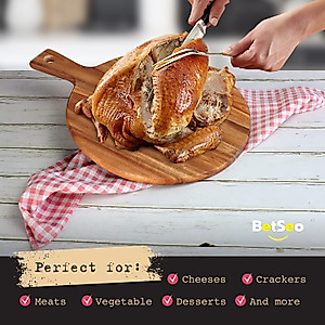 PREMIUM ACACIA Wood Cutting Board with Handle (10"x16") Rectangular Acacia Wooden Kitchen Chopping Boards for Meat, Cheese, Bread, Vegetables & Fruits. (1Pcs-Round Cutting Board)