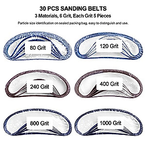 30 PCS 1/2" x 12" Knife Sharpener Replacement Sanding Belts Kit, 5 Each of 80/120/240/400/800/1000 Grits, Flat Seam Sanding Belt Set for Ken Onion Edition Sharpening Knives, Metal Polishing&Derusting