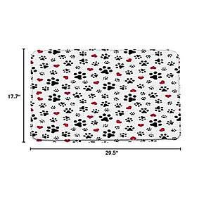 XHCEOH Dog paw Print Bath Mat Black White Red Cat Kitten Footprint Pet Lover Cute Animal Claw Cartoon Modern Memory Foam Plush Bathroom Rugs for Bathtubs, 29.5" x 17.7"