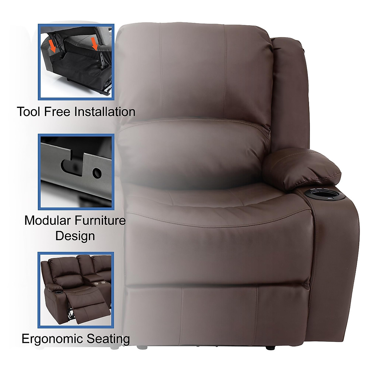 RecPro Charles Collectiom | 70" Powered Doubled Recliner | Suprima Leather (Mahogany)