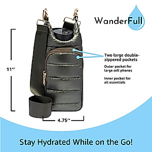 WanderFull Original Crossbody HydroBag | Quilted Water Bottle Carrier | Puffer Tote Tumbler Holder with Pockets for Purse, Phone & Accessories | Carry Travel Essentials (Army Green)