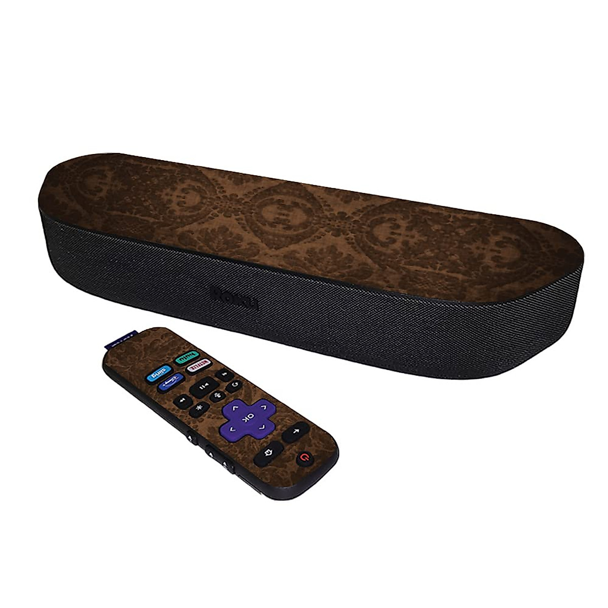 MightySkins Skin Compatible with Roku Streambar Media Player (2020) - Brown Linen | Protective, Durable, and Unique Vinyl Decal wrap Cover | Easy to Apply and Change Styles | Made in The USA