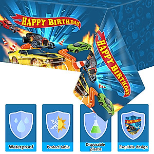 WIFUNUE 3Pieces Hot Car Themed Plastic Tablecloth Hot Race Car Birthday Party Plastic Table Covers for Kids Boys Racing Car Birthday Baby Shower Party Decorations Supplies 54X108inch