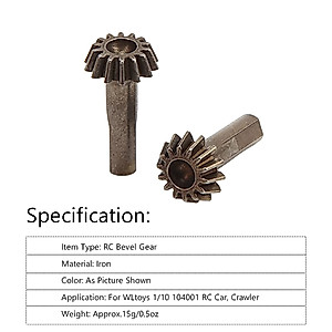 2pcs RC Bevel Gear, Iron Bevel Gear RC Car Parts for WLtoys 1/10 104001 RC Car Crawler
