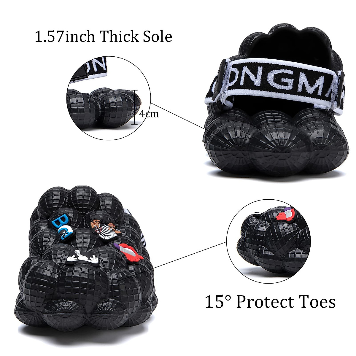 Bubble Slides for Kids,Girls Boys Golf Ball Slides,Funny Diy Lychee Massage Toddler Sandals Adjustable Elastic Band Kids Slippers for Indoor Outdoor Non-Slip Thick Sole Pool Beach Slides(Black 39/40)