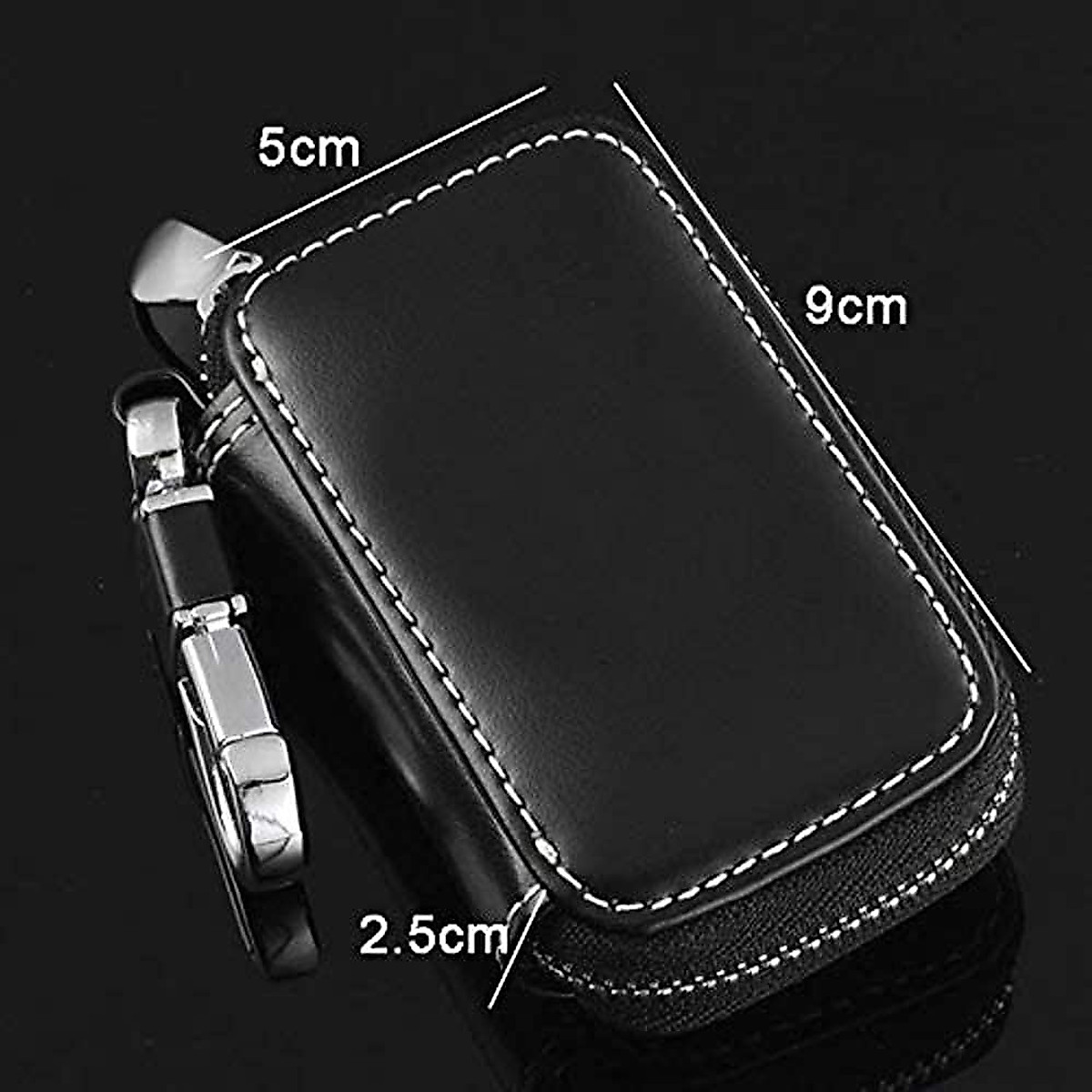Vance Technology Modern Car Key Case, Real Leather, Black, Formal, Modern, Exquisite, Zipper Closure, Hook Handle, 8.5cm x 4.6cm x 2cm, 130mg, 90-Day Warranty