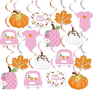 Little Pumpkin Party Hanging Decorations, Pink Girl Little Pumpkin Baby Shower Decoration, Pumpkin Truck Maple Leaf Hanging Swirl Fall Party Decor for Girl Fall Baby Shower Gender Reveal Party