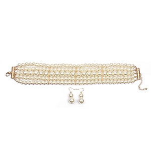 KOSMOS-LI Fashion Simulate Pearl Choker Necklace With Earrings Set (Ivory)