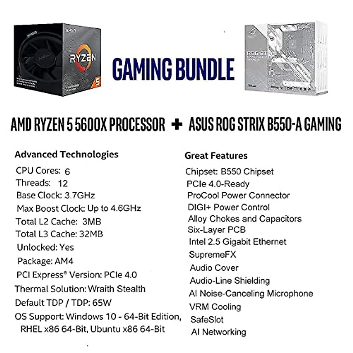 INLAND Performance 2TB PCIe Gen 4.0 M.2 NVME SSD + AMD Ryzen 5 5600X Desktop Processor Bundle with ASUS ROG Strix B550-A Gaming Motherboard