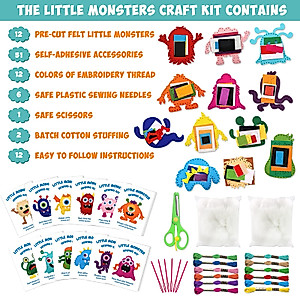 CiyvoLyeen Little Monsters Craft Kit Adopt A Monster Felt Plush DIY Sewing Art Educational Toys Monster Craft Gift Learn How to Sew for Beginners Set of 12 Sewing Kits