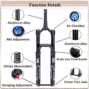 BUCKLOS MTB Air Suspension Fork 27.5 29 110 * 15mm Boost AM E-Bike Tapered, Travel 160mm 36mm Inner Tube Thru Axle Rebound Adjustment Disc Brake Front Forks, fit All Mountain eBike ect. (29)