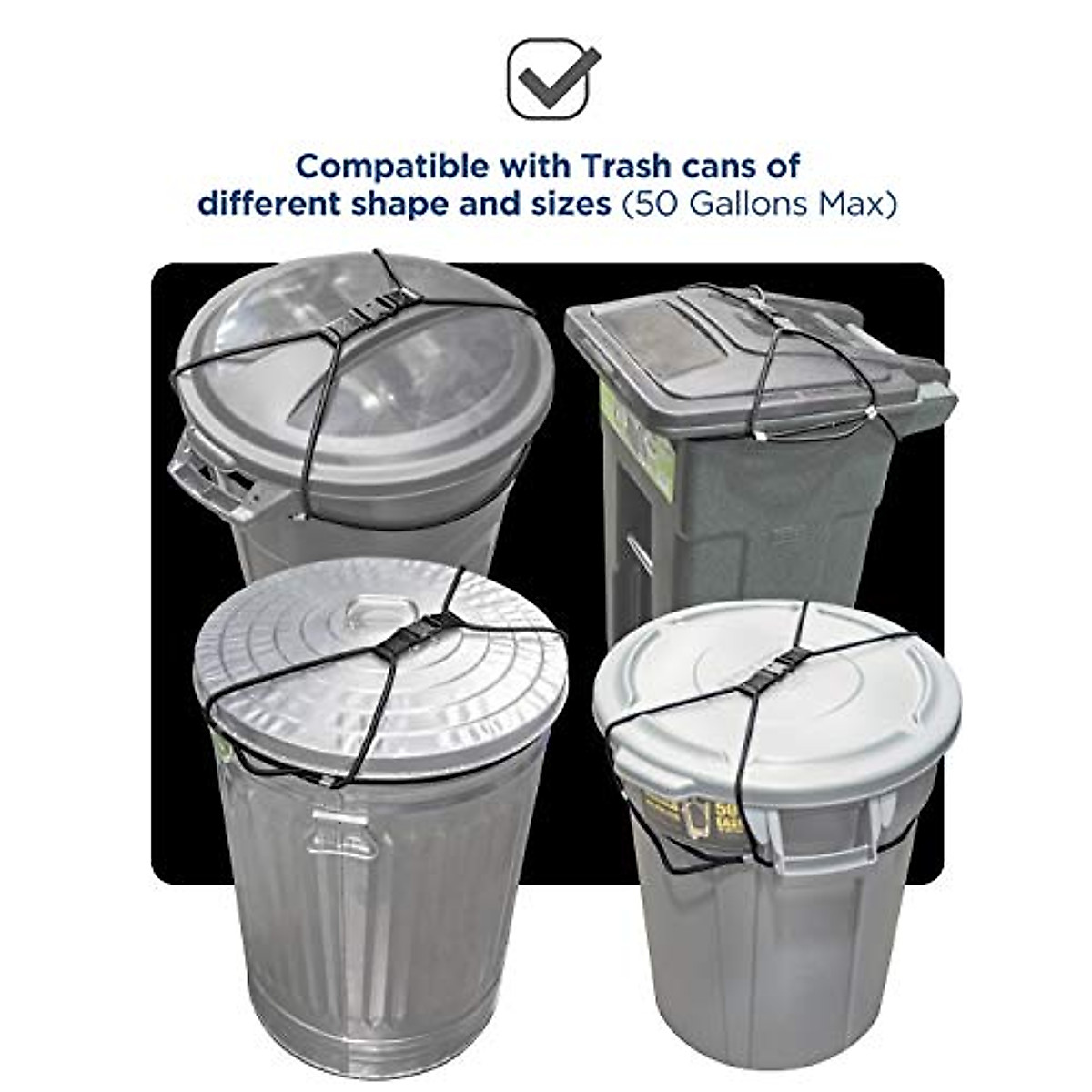 Encased Trash Can Lock for Animals/Raccoons, Bungee Cord Heavy Duty Large Outdoor Garbage Lid Lock (Trash Can NOT Included)