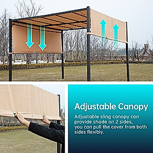 Pergolas Gazebo for Patios 10 * 10 Metal Gazebo Canopy Tent with Sliding Adjustable Canopy Weather-Resistant Fabric Quality Materials Solar Powered Led for Patio Outside Garden Backyard,Tan