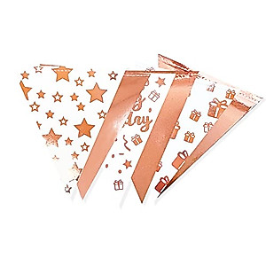 40Ft Rose Gold Happy Birthday Decorations Happy Birthday Banner Bunting Triangle Flag Pennant Garland Streamer Backdrop for Girls Women 13th 16th 21st 30th 40th 50th 60th Happy Birthday Party Supplies