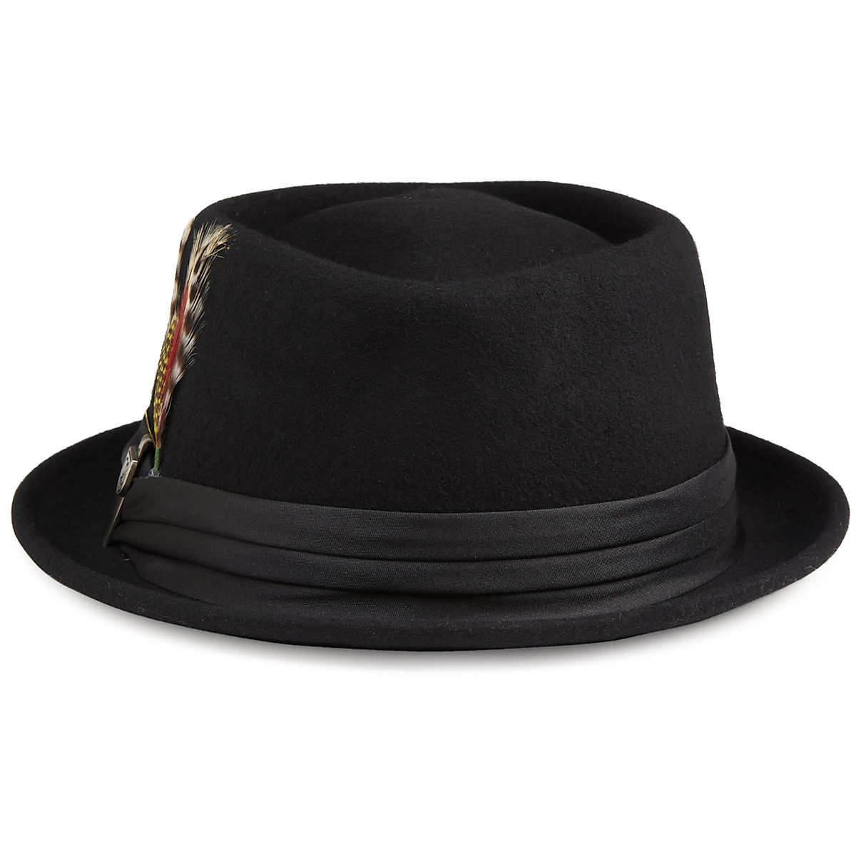 Brixton Men's Stout Short Brim Pork Pie Felt Fedora, Black/Black, Large