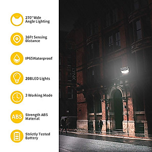 Enkman Solar Lights Outdoor 208 LED,Wireless Motion Sensor Lights with 270° Wide Angle IP65 Waterproof for Deck Fence Post Door Wall Yard and Garage, Yard, Garage, Deck, Pathway, Porch (2PACK-208LED)