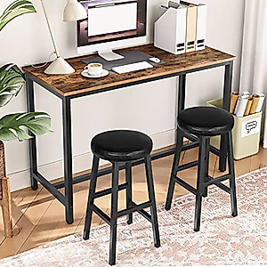 HOOBRO Bar Stools, Bar Chairs Set of 2, 24 Inch PU Upholstered Height Stools, Kitchen Breakfast Stools with Footrest, Easy to Assemble, for Restaurant, Kitchen, Bar Counter, Party Room, Black BB06BY01