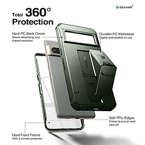 Dexnor Full Body Case for Google Pixel 7 Pro, [Built in Screen Protector and Kickstand] Heavy Duty Military Grade Protection Shockproof Protective Cover for Google Pixel 7 Pro (Military Green)