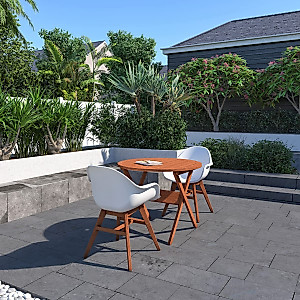 Midtown Concept Emilio Set of 2 Chairs | Eucalyptus Wood | Perfect for Indoors, White Cushions