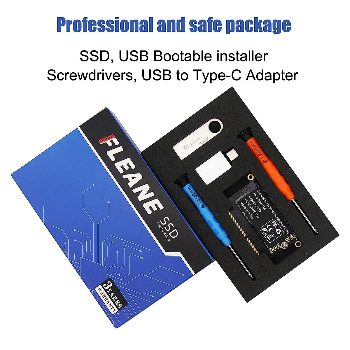 FLEANE FM17A 256GB PCIE 3.0x4 NVME 3D NAND TLC Flash SSD for MacBook Pro Retina A1708 (Late2016 - Mid2017), Included DIY Tools (256GB)