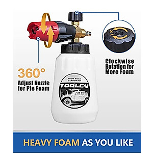 TOOLCY Foam Cannon Kit with Pressure Washer Gun 5000 PSI, 5 Pressure Washer Nozzle Tips, 1/4" Quick Connector, 1L Bottle, Quick Release, Industrial Grade