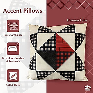 Throw Pillow by Virah Bella - Diamond Star - 18" x 18" Decorative Accent Pillow - Cabin & Farmhouse Couch Décor