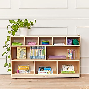ECR4Kids 5+5 Mobile Storage and Tray Cabinet, Classroom Furniture, Natural