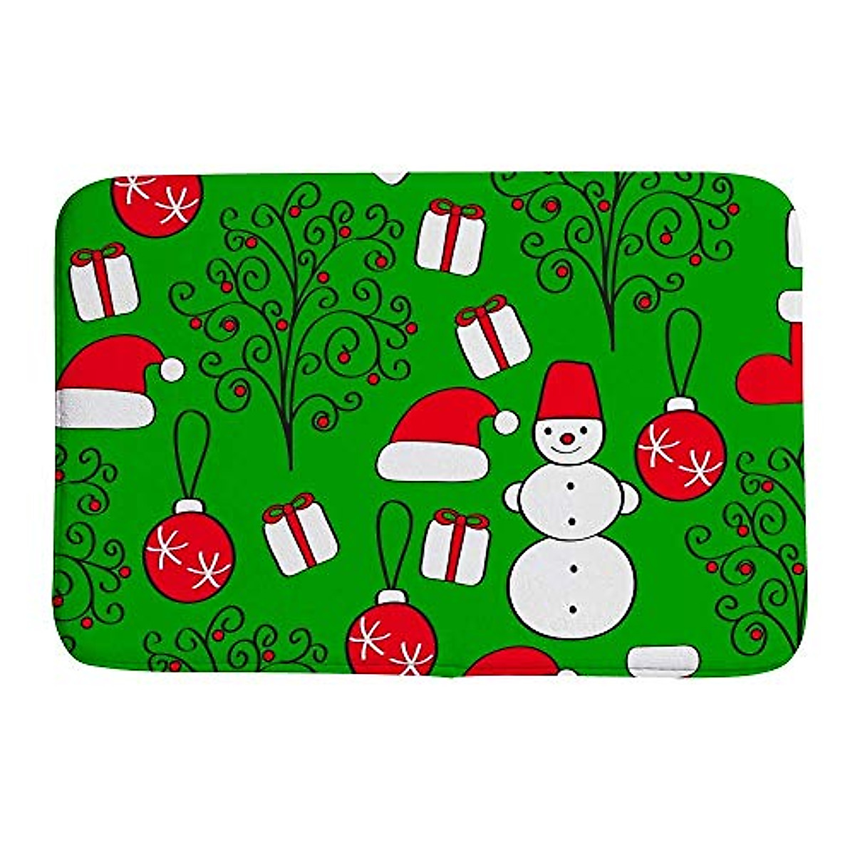 ZHONGJI Bath Mat Bath Rug Floor Mats Non-Slip Memory Foam Soft Rubber Back ﻿Snowmen Gifts Balls Hats Red Green Dry Fast Machine Washable Hotel Bathroom 36 x 24 Inch