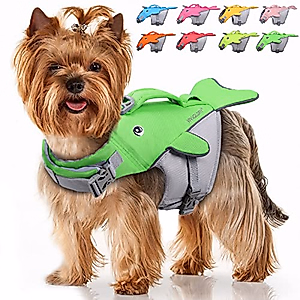 VIVAGLORY Dog Life Vest, New Whale-Shape Sports Style Dog Swimming Jacket Vest with Strong Grab Handle for Emergency Rescue, Bright Green XS