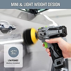 WORKPRO 12V Cordless Polisher, 3" Mini Car Detailing Buffer & Sander Machine Kit with 2 Li-Ion Batteries, Variable Speed Trigger for Auto/DIY Polishing/Sanding/Waxing