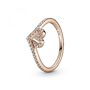 Pandora Sparkling Wishbone Heart Ring - Rose Gold Ring for Women - 14k Rose Gold-Plated Rose with Cubic Zirconia - Size 7
