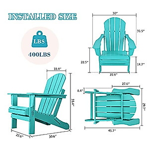 Flamaker Classic Outdoor Adirondack Chair Patio Lawn Foldable Chairs Indoor Adirondack Chairs All-Weather Resistant for Garden Backyard Porch Garden Fire Pit Patio (Aruba)