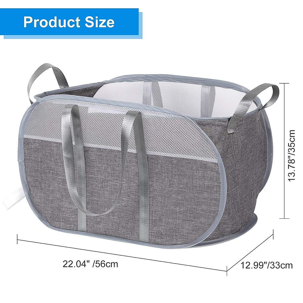 Ceuku 65L Collapsible Laundry Basket 2 Pcs Pop Up Laundry Hampers with 4 Reinforced Carry Handles, Foldable Laundry Basket for Clothes, Toys, Easy to Carry and Go Up or Down Stairs Mesh Laundry Basket