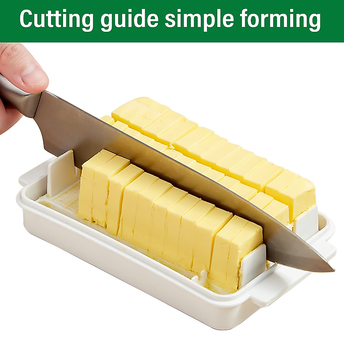 payanwin Butter Keeper, Butter Divider Storage Box Cheese Storage Butter Dish with Lid, No Mess Lid, Plastic, Dishwasher Safe (White)