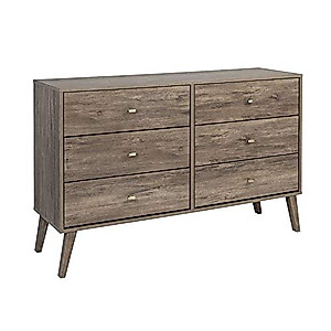 Prepac Milo Mid-Century 6 Drawer Dresser For Bedroom, 16" D x 52.25" W x 33" H, Drifted Gray