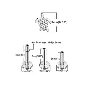 FANSING Turtle Nose Studs for Women Tortoise Nostril Earrings Stud Surgical Steel Silver Cartilage Conch Helix Tragus Piercing Jewelry with 16g 6mm 8mm 10mm Internally Threaded Posts