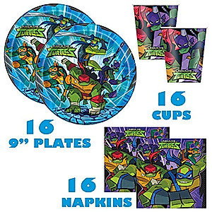 Ninja Turtle Birthday Party Supplies, Teenage Mutant Ninja Turtle Party Supplies for TMNT Party, Serves 16 Guests, For Boys and Girls, With Table Cover, Banner Decoration, Plates and More