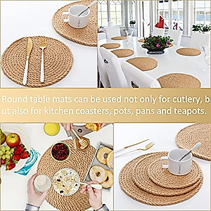 Amidaky Round Woven Placemats Set of 4 Braided Placemats Washable Natural Jute Round Table Mats 14 inches Brown