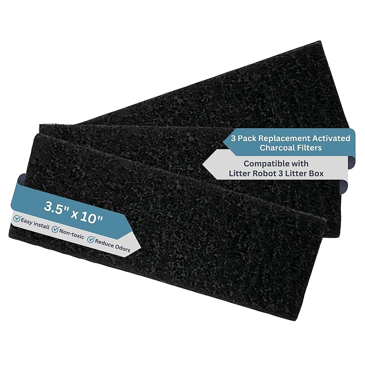 3 Pack Replacement Carbon Filters Compatible with Litter-Robot 3 – Activated Charcoal Cat Litter Box Filters Absorb & Neutralize Odor & Dust Control
