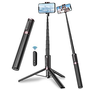 TONEOF 67" Cell Phone Selfie Stick Tripod,Smartphone Stand All-in-1 with Integrated Wireless Remote,Portable,Lightweight,Extendable for iPhone/Android(Black)
